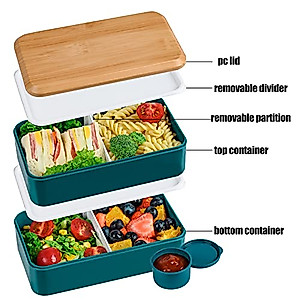 PARACITY Bento Box for Adults/Kids, Stackable Japanese Bento Lunch Box, Large Capacity Dishwasher Safe Lunch Container with PC Lid, Includes Sauce Cup, 2*Divider, Cutlery, Food-Safe