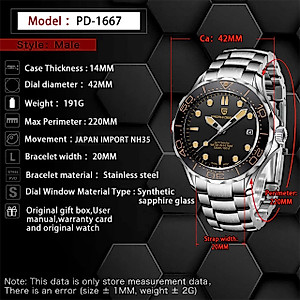 RollsTimi Pagani Design Men's Automatic Watch, Men's Automatic Diver's Watch, Stainless Steel, Rotating Ceramic Bezel Japan Imported Movement, Sapphire Mirror Waterproof Mechanical Watch. (Black)