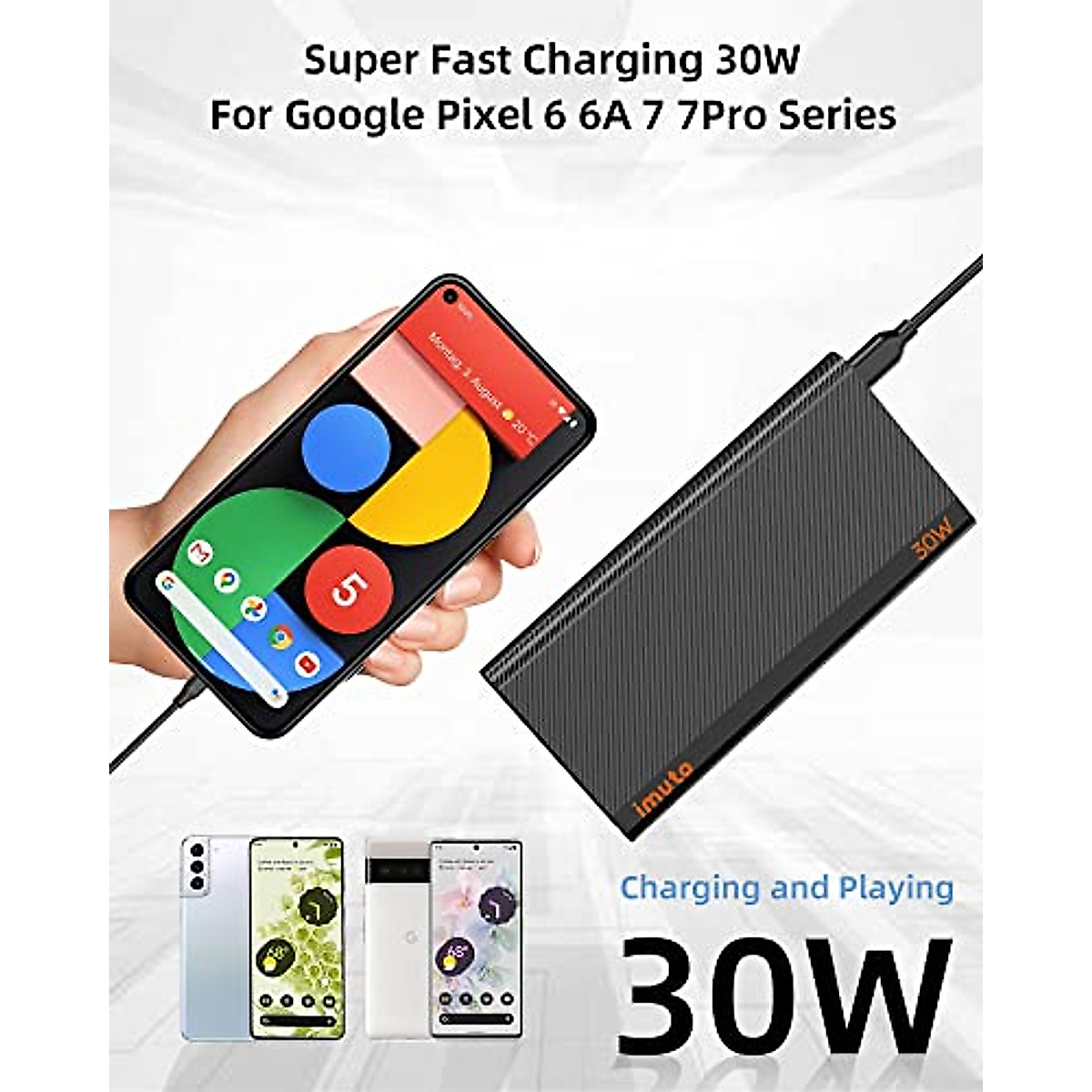 Slim Portable Charger 30W, imuto PPS Samsung Super Fast Charging 30W for Galaxy S22 S21 S20, Portable Charger Flip, Note 9 10 20, A23 53 5G, Portable Charger Pixel 6 7, 30W Power Bank for Samung Pixel