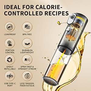 PUZMUG Oil Sprayer for Cooking - Electric Olive Oil Sprayer - 200ml Glass Oil Spray Bottle - Continuous Spray with Portion Control - Two Spray Methods - Kitchen Gadgets Accessories for Air Fryer