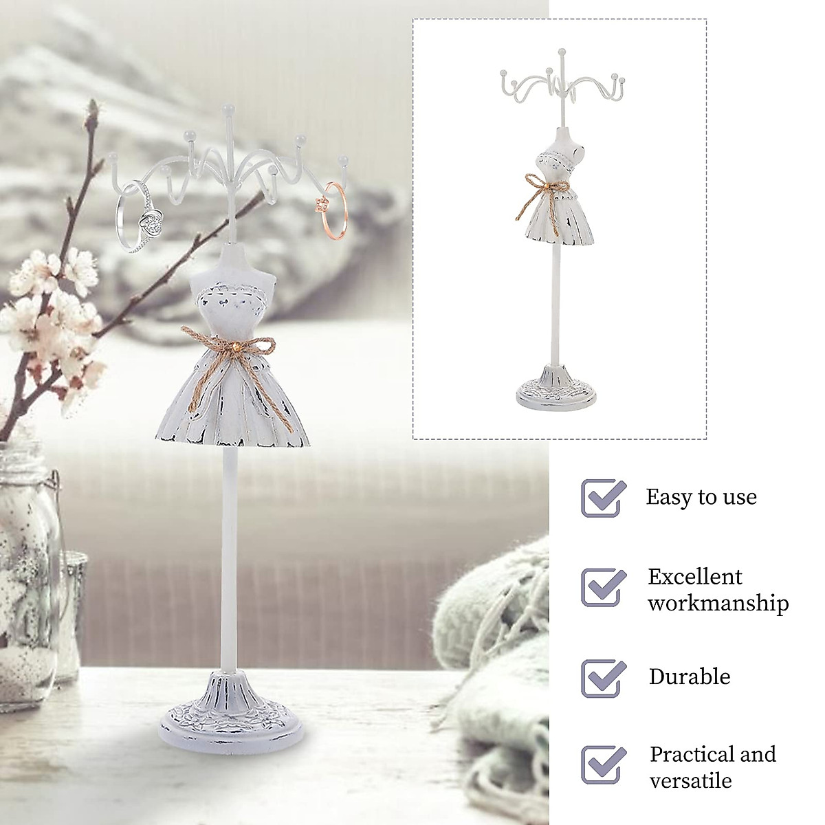 NUOBESTY Mannequin Jewelry Stand Makeup Containers Necklace Display Stand Desktop Jewelry Rack Necklace Display Rack Choker Necklaces for Princess Doll Earring Hoop Miss Resin Unique