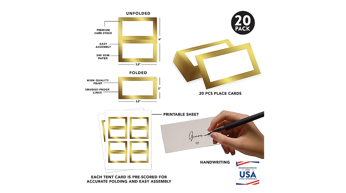 Elegant Gold Place Cards - 20 Pack for Any Occasion