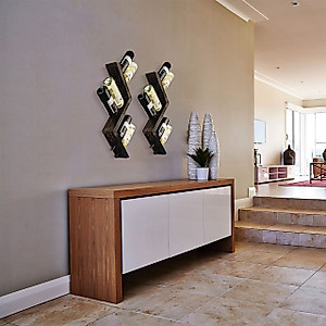 Charmont Wooden Wall Mounted Wine Rack -Rustic Zig Zag Floating Shelves Wine Bottle Holder for Bar, Kitchen Storage, Dining Room, Wedding Gift, Wall Home Décor; 6 Bottles (Dark Walnut)