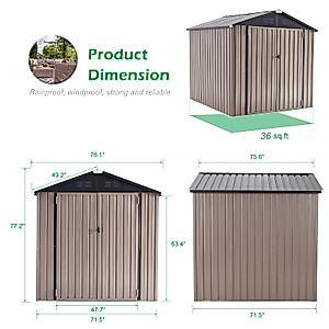 AECOJOY 6' x 6' Outdoor Storage Shed, Metal Shed with Design of Lockable Doors, Utility and Tool Storage for Garden, Backyard, Patio, Outside use