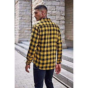 COOFANDY Mens Casual Buffalo Plaid Shirts Button Down Flannel Jacket with Pocket B - Yellow