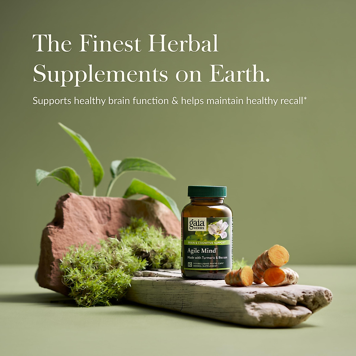 Gaia Herbs Agile Mind - Brain & Cognitive Support Herbal Supplements - with Organic Turmeric Root, Bacopa, Black Pepper, and Ginkgo Biloba - 60 Vegan Liquid Phyto-Capsules (30-Day Supply)