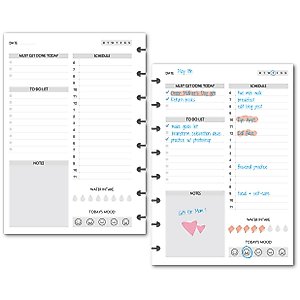 To Do List Paper Undated for Junior Size Discbound Planners, Features Daily Schedule, Day Priorities, Notes and Water Tracker, 8-Disc Punches, 5.5"x8.5"