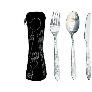 Silverware Flatware Set, RilexAwhile Set of 1 Stainless Steel Reusable Utensils to Go Lunch Set, Camping Flatware Set Knife, Fork and Spoon 3-Piece, for Camping and Travel