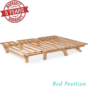 Nirvana FUTONS Queen Size Tri-Fold Wood Futon Sofa Bed Lounger Frame - (Space Saver, Natural Finish) Ideal for Small Spaces, RVs, and Dorm Furniture