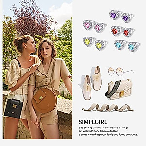 SIMPLGIRL 925 Sterling Silver Birthstone Stud Earrings for Women Girls February Birthstone Earrings Jewellery Gifts Silver Heart Stud Earrings with Cubic Zirconia Birthday Gifts (with Gift Box)