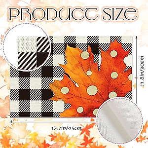 Hello Fall Pumpkin Maple Leaves Gnomes Buffalo Plaid Placemats Set of 6 for Dining Table 12 x 18 Inch Seasonal Autumn Harvest Holiday Rustic Vintage Thanksgiving Table Mats