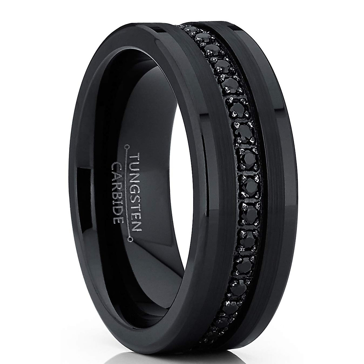Metal Masters Co. Tungsten Carbide Black Wedding Band Eternity Ring, Cubic Zirconia Inlay Comfort Fit 10.5