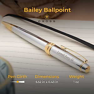 Dayspring Pens Engraved Cross Pen | Personalized Cross Bailey Medalist Ballpoint Gift Pen - Chrome With Gold Trim, Custom Engraved Executive Gift.
