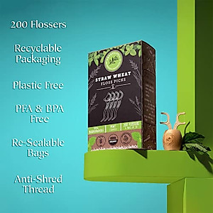 Biodegradable Dental Floss Picks - Natural Plastic Free Handle | Thin Thread Tooth Flossers for Adults & Kids | Toothpick Stick Soft on Gum & Teeth | Eco Friendly Zero Waste Vegan Organic (200, Mint)