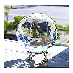 H&D Clear Cut Crystal Glass Ball, 100mm Translucent Faceted Gazing Ball, Crystal Sphere Prisms Suncatcher Home Hotel Decor