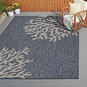LR Home Captiva Belize Reef Indoor/Outdoor Area Rug, 5' x 7', Navy/Gray