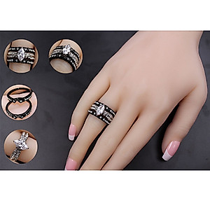 MABELLA Black Wedding Engagement Ring Set Stainless Steel Marquise Cz Gifts for Women, Size 8