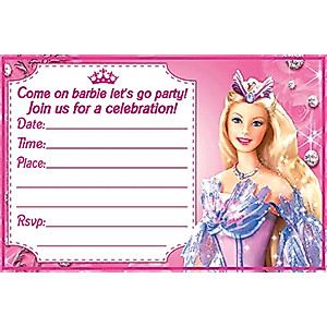 HAPPY CHOICES Barbie Invitation Cards and Envelopes – 20 Fill-in Invites for Kids Birthday Bash and Theme Party, 10X15 cm, Postcard Style…