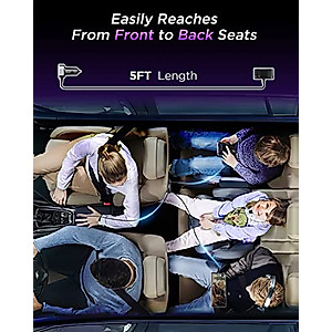 5 Multi USB Car Charger, Car Charger Adapter, USB Car Charger for Multiple Devices, 12V USB Charger Multi Port, Car Charger Cigarette Lighter Adapter USB Charger with 5FT Cable for Back Seat Charging