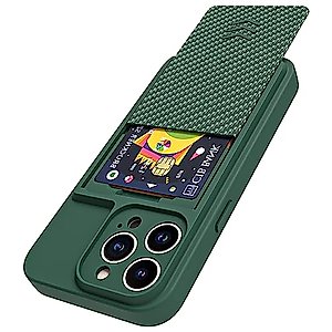 Karrint Wallet Case for iPhone 13 Pro Case with Card Holder, Push-Pull Design Credit Card ID Slot, Dual Layer Shockproof Scratch Resistant Protective iPhone 13 Pro Wallet Case for Women Men-Green