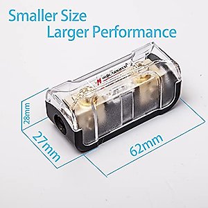 Magic source Mini ANL Fuse Holder Wire Inline Fuse 60 A,4/8 Gauge to 4/8 Ga Copper Gold-Plated Fuse Block for Car Audio (1 Way)
