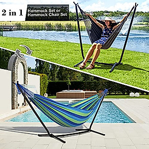 SUNCREAT 2-in-1 Hammocks Hammock Chair with Stand, 475 lbs Capacity, Heavy Duty Two Person Hammock with Stand, Patent Pending, Blue Stripe