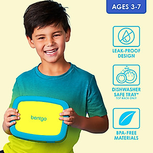 Bentgo Kids Bento-Style 5-Compartment Leak-Proof Lunch Box - Ideal Portion Sizes for Ages 3 to 7 - Durable, Drop-Proof, Dishwasher Safe, BPA-Free, & Made with Food-Safe Materials (Citrus Yellow)