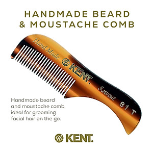KENT 81T "Freddie" Handmade Beard Mustache Comb - Extra Small. Unbreakable Fine Toothed Beard and Moustache Combs Pocket Size for Facial Hair Grooming. Hand-Made Saw-Cut & Polished