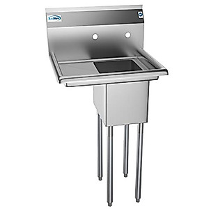 KoolMore 1 Compartment Stainless Steel Commercial Kitchen Prep & Utility Sink with Drainboard - Bowl Size 10" x 14" X 10"
