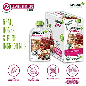 Sprout Organic Stage 2 Baby Food Pouches, Apple Oatmeal Raisin with Cinnamon, 3.5 Ounce (Pack of 6)