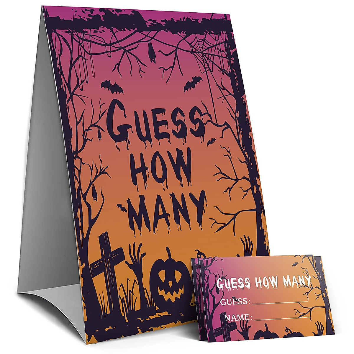 Guess How Many Halloween Party Game, Halloween Party Favors Supplies, Halloween Party Game,Trick or Treating, Family Activity - 1 Sign and 50 Guessing Cards(32A)
