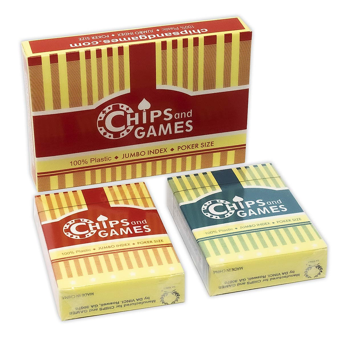 CHIPS and GAMES 2 Decks of Waterproof 100% Plastic Playing Cards, Poker (Wide) Size, Large (Jumbo) Index