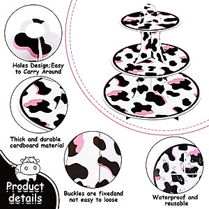 3 Tier Cow Print Cupcake Stand Cow Print Party Supplies Cardboard Cupcake Stand for 24 Cupcakes Cow Cupcake Holder for Girls Boys Cow Theme Birthday Party Decorations Farm Animal Baby Shower Decor