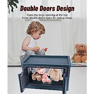 8.5 Gallons Closet Storage Bins with Lid, Transparent Collapsible Storage Boxes with Doors Dorm Stackable Closet Organizer Plastic Cube Storage Container for Home, Office, Bedroom (Green)