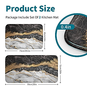 Harooni Marble Kitchen Mat 2 Pcs Anti Fatigue Black Gold Marble Kitchen Floor Mat Washable Water Absorbent Marble Look Kitchen Rugs for Bathroom Laundry Sink Kitchen Standing Mat