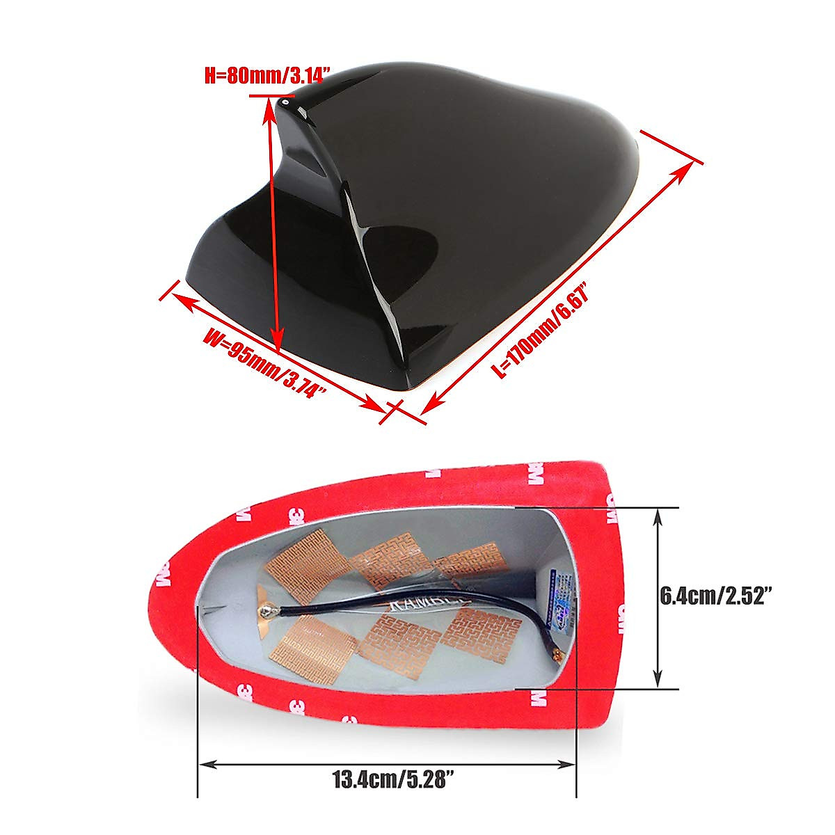 Ramble- Super Shark Fin Antenna Cover Car Radio Aerials FM AM Signal SUV Antenne Auto Accessories, for Ford Explorer Fusion Everest Kuga C-Max 2 3 Cmax Hybrid (Advanced Style, Black)