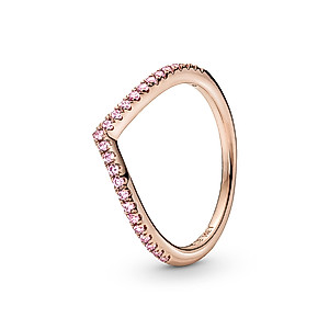Pandora Sparkling Wishbone Ring - Stackable Rose Gold Ring for Women - 14k Rose Gold-Plated Shine with Pink Cubic Zirconia - Size 7.5