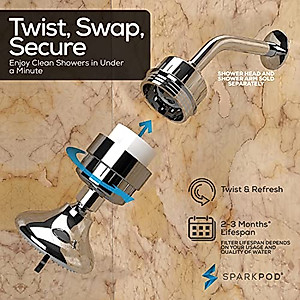 SparkPod High Output Shower Filter Capsule - Suitable for People with Sensitive and Dry Skin and Scalp, Filters Chlorine and Impurities | 1-min install (Luxury Polished Chrome)
