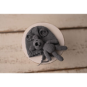 Newborn Photography Props with Baby Wrap - Long Ripple Stretch Wrap with Crochet Beanie Hat and Knitted Teddy Bear - Complete 3 Piece Outfit Set to Swaddle Infant for Boys or Girls Photoshoot Session