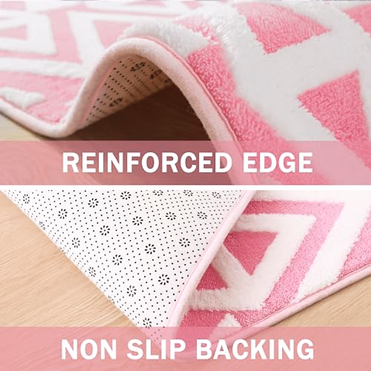 Unirea Geometric Shag Area Rugs, Pink Rugs for Bedroom Girls, 3x5 Feet Machine Washable Small Rug Memory Foam Fluffy Carpet for Kids Living Room Dorm Nursery Bedside Play Mat Accent Home Decor