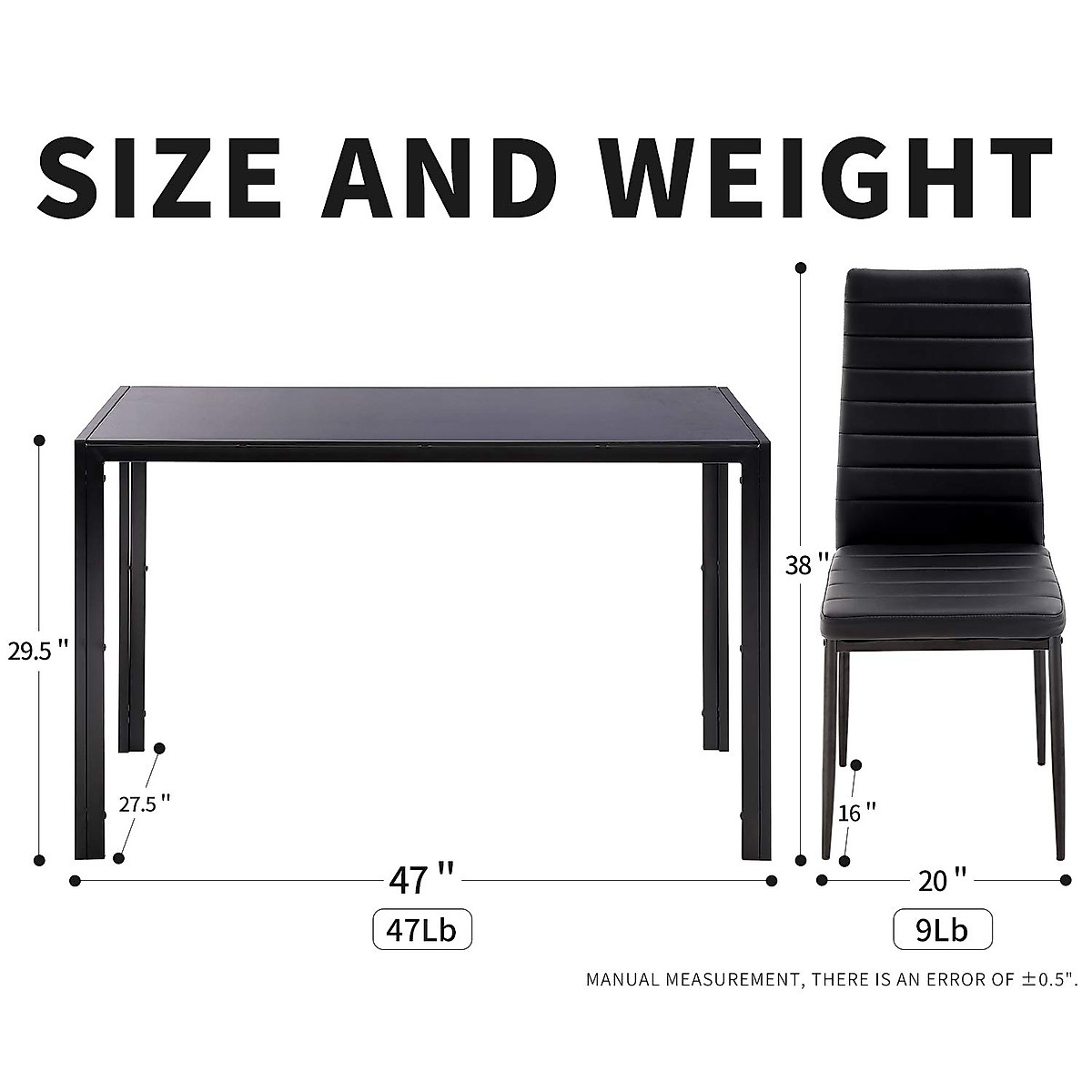 HCY Dining Table Set Dinning Chairs Set of 4 with Table Kitchen Dining Table Set for Small Spaces Home Furniture Dinette Set Rectangular Table, Black