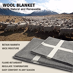 70% Wool Blanket Throw, Warm, Thick, Soft, Washable, 55" x 70", Great for Camping, Outdoors, Travel, Couch, Bedding with Exquisite Box for Gift