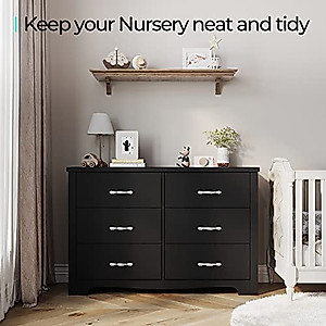 LINSY HOME 6 Drawer Dresser, Black Dresser for Bedroom, Nursery Dresser Organizer, Chest of Drawers for Kids Bedroom