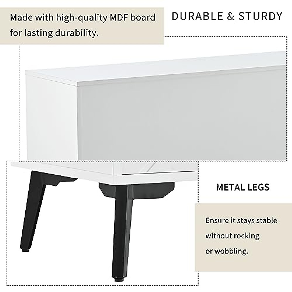 Furnicare Mid Century Modern TV Stand for 75 Inch TV, Entertainment Center Wood TV Cabinet with Drawer and Open Shelf, Media TV Console Table with Metal Feet for Living Room Bedroom, White