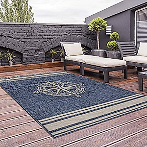 Lr Home Ox Bay Seamas Nautical Navigation Indoor Outdoor Rug, Navy/White, 5'3" x 7'0"