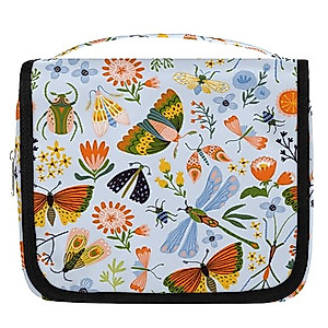 Butterfly Dragonfly Plants Travel Toiletry Bag Cosmetic Makeup Bag for Women Men Hanging Hook Wash Toiletries Portable Toiletry Bags Organizer