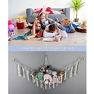 Lovely Baby Genius Stuffed Animal Net, Toy Hammock with 3 Strong Metal Hook - Macrame Stuffed Animal Hammock for Kids Room, Squishmallow Net