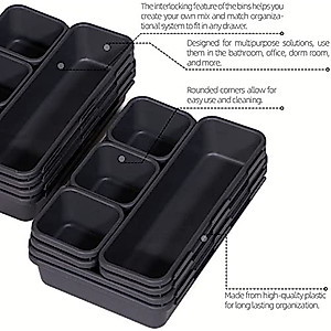 Albeads 16 Pack Interlocking Drawer Organizer Tray - Customizable Multi Purpose Storage Tray for Office，Bathroom，Kitchen,Makeup- Durable Desk Drawer Organizer (Dark Gray)