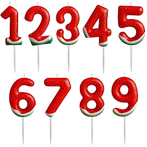 Cxryrzhe 2nd Birthday Candles Number 2 Red Watermelon Birthday Party Watermelon Theme for Baby Girl Boy Birthday Cake Topper Graduation Celebration Anniversary Wedding Dessert Fruit Party Decorations