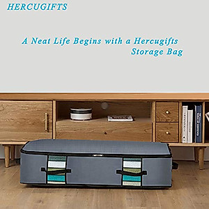 Hercugifts Extra-Large Under Bed Storage Bags[4pack] Washable Cloth Under Bed Storage Containers with Reinforced Handles Strong Zipper Breathable Zippered Organizer for Bedrooms,with Clear Window